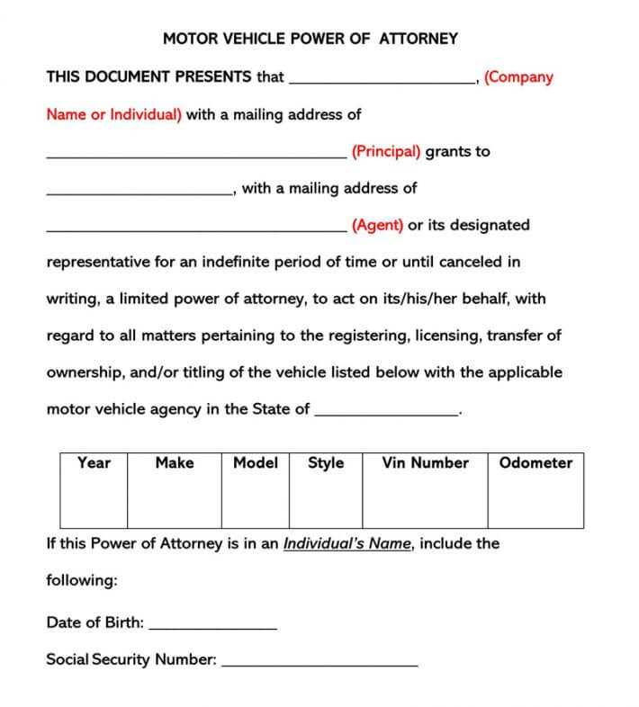 Free Vehicle Power of Attorney Forms | U.S States (Word, PDF)
