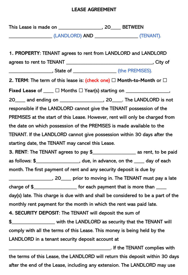 Free Printable Simple One Page Lease Agreement Free Printable Simple One Page Lease Agreement