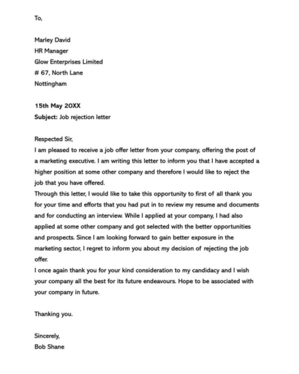 30 Best Polite Job Rejection Letter Samples