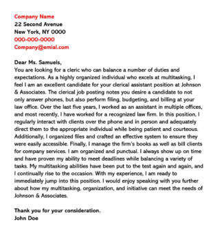 Clerical Cover Letter Examples (18 Free Templates)