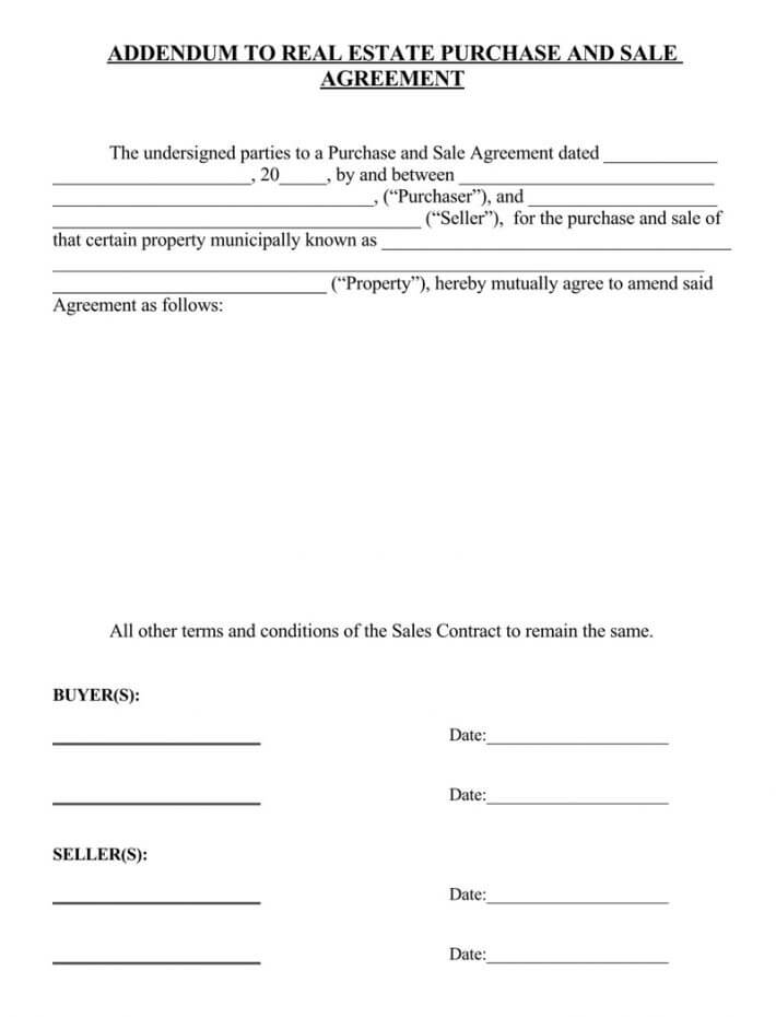 Free Purchase Agreement Addendum Templates