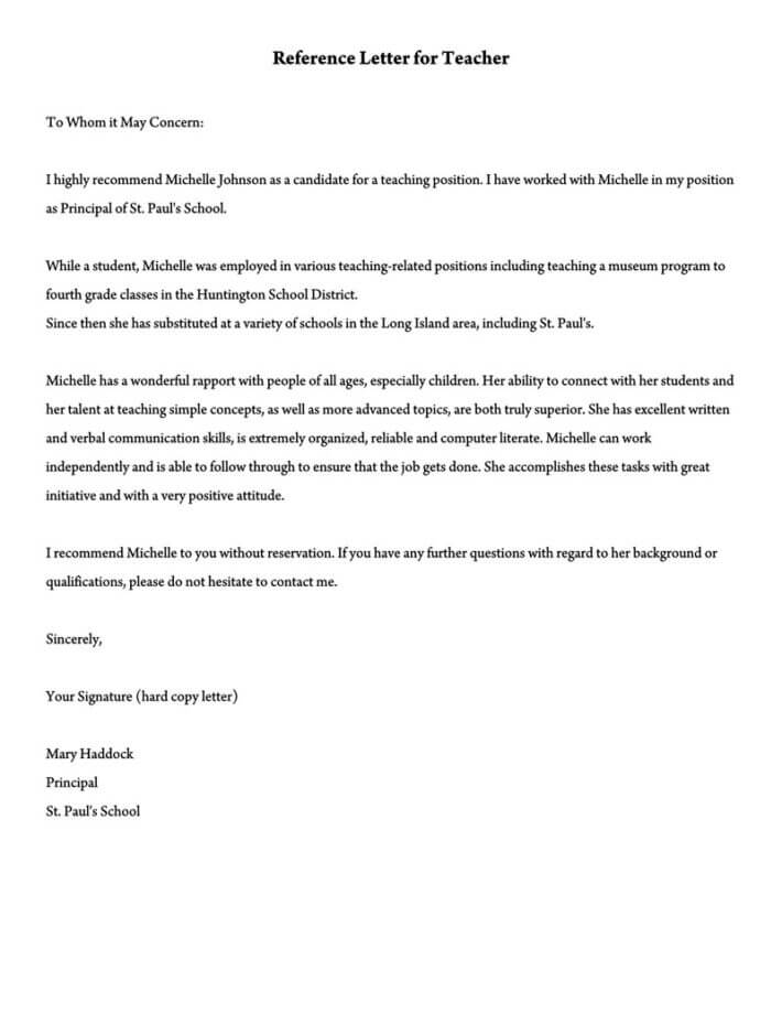 35 Perfect Recommendation Letter Samples for Teacher