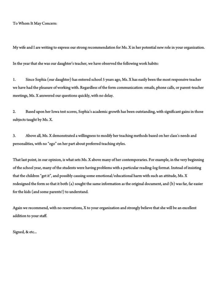 35 Perfect Recommendation Letter Samples for Teacher