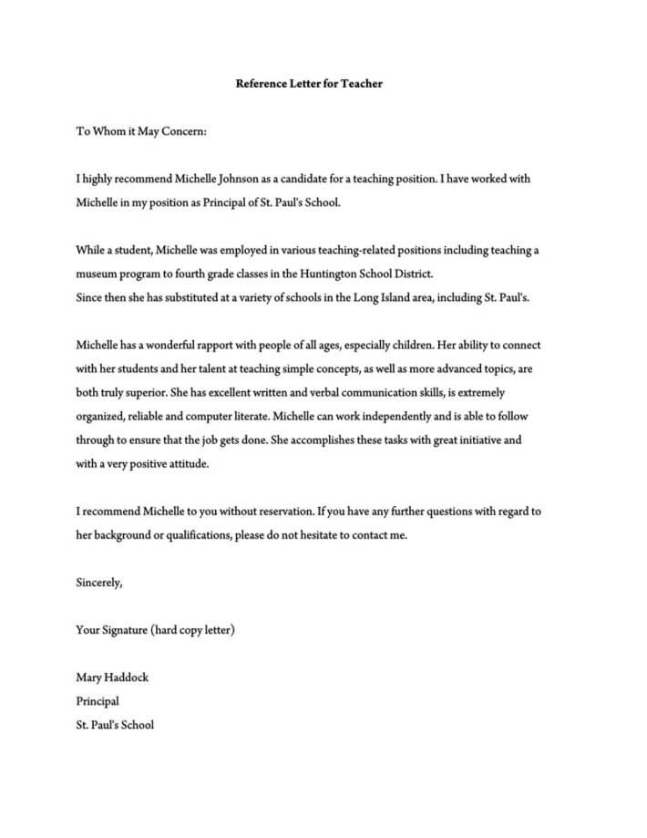 35 Perfect Recommendation Letter Samples for Teacher