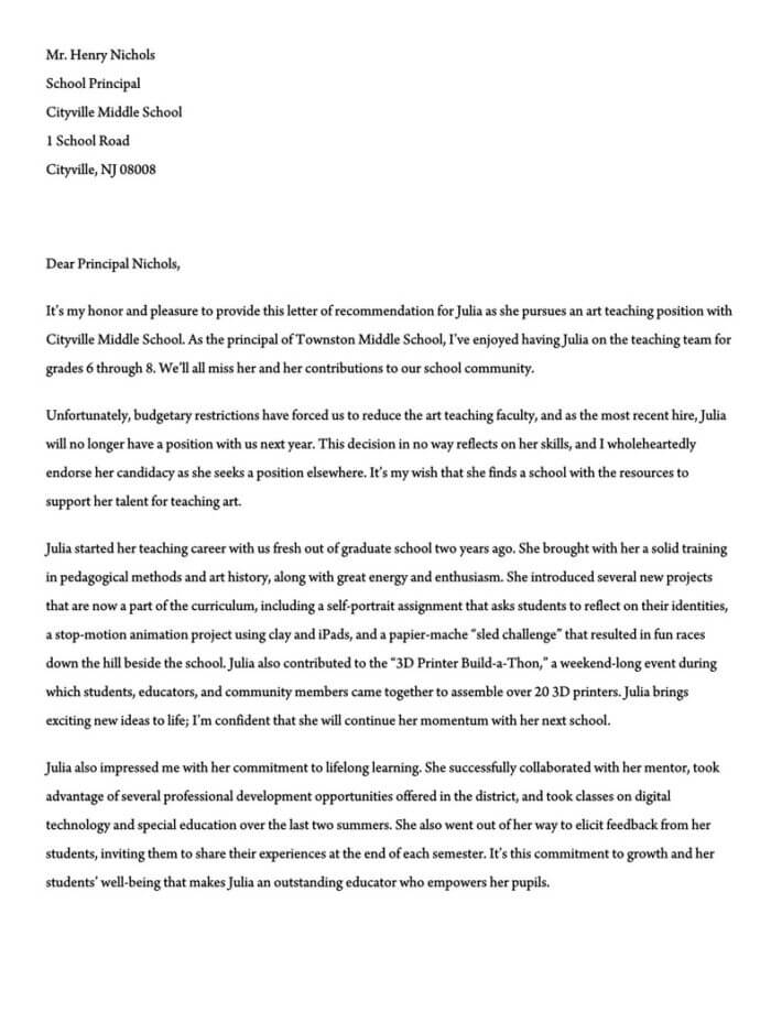 35 Perfect Recommendation Letter Samples for Teacher