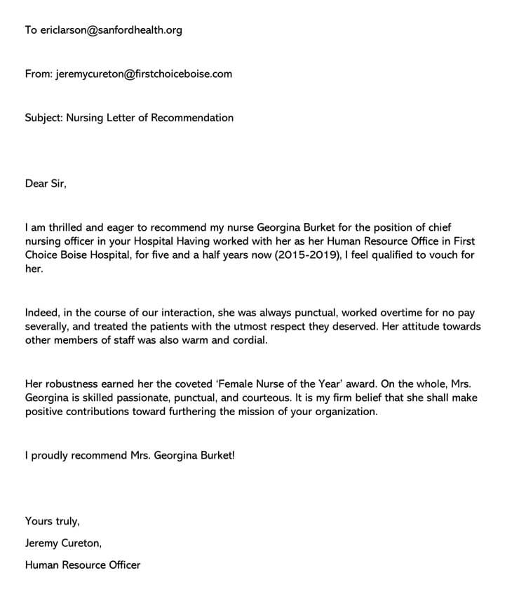 Registered Nurse RN Letter Of Recommendation Samples