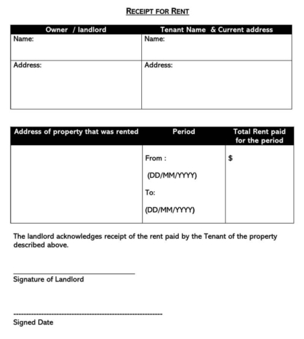 52 Free Rent Receipt Templates - Printable - Excel, Word