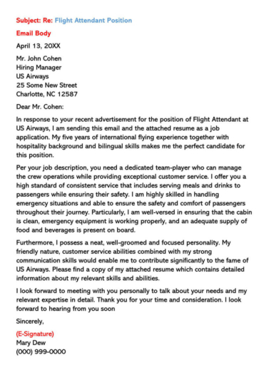 Flight Attendant Cover Letter (20 Samples, Examples)