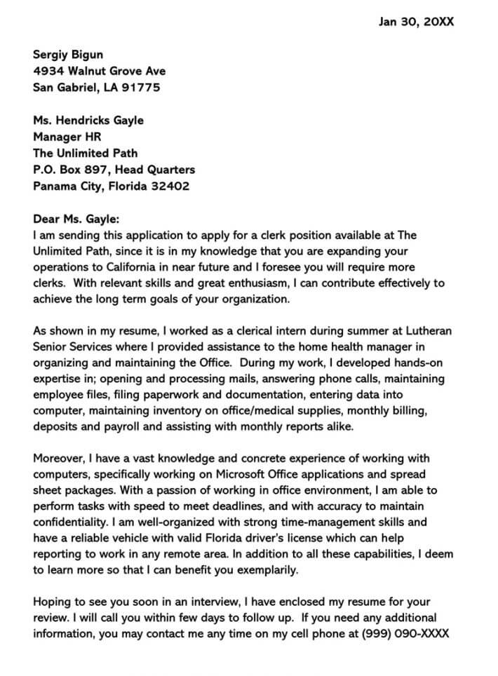 Clerical Cover Letter Examples (18 Free Templates)
