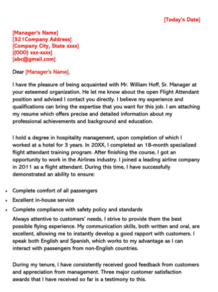 Flight Attendant Cover Letter (20 Samples, Examples)