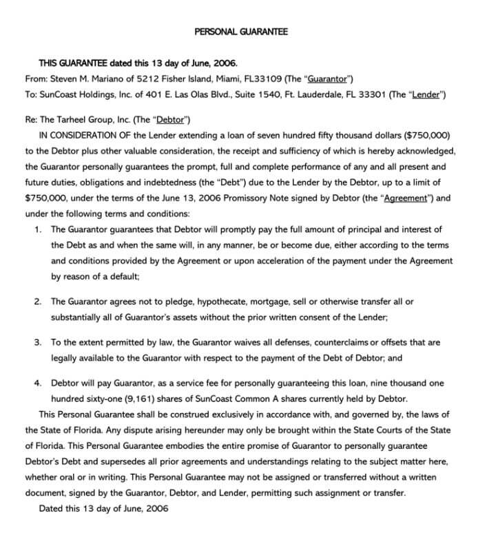 Free Personal Guarantee Forms for Loan (Word | PDF)