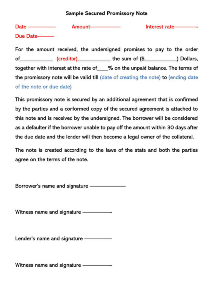 Free Secured Promissory Note Templates - Word - PDF
