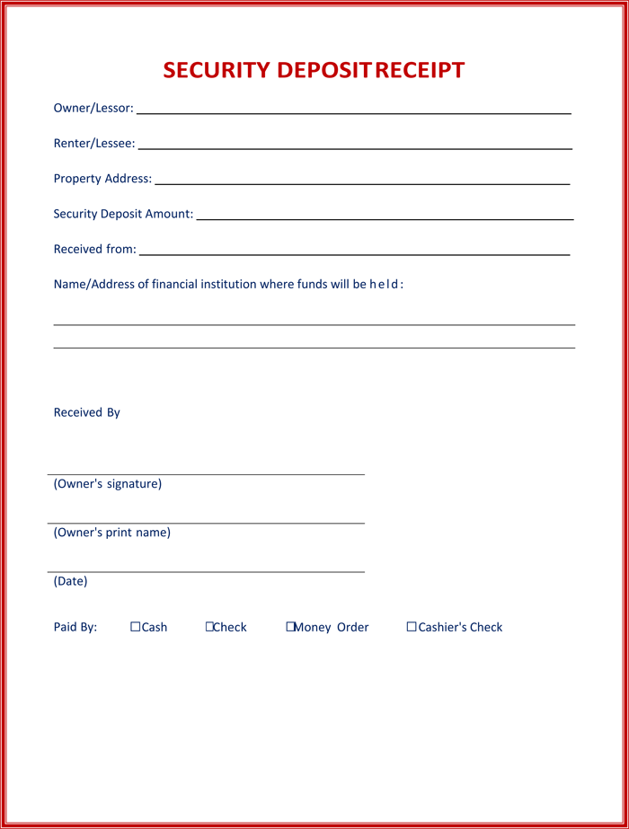6 Free Security Deposit Receipt Templates | Word - PDF