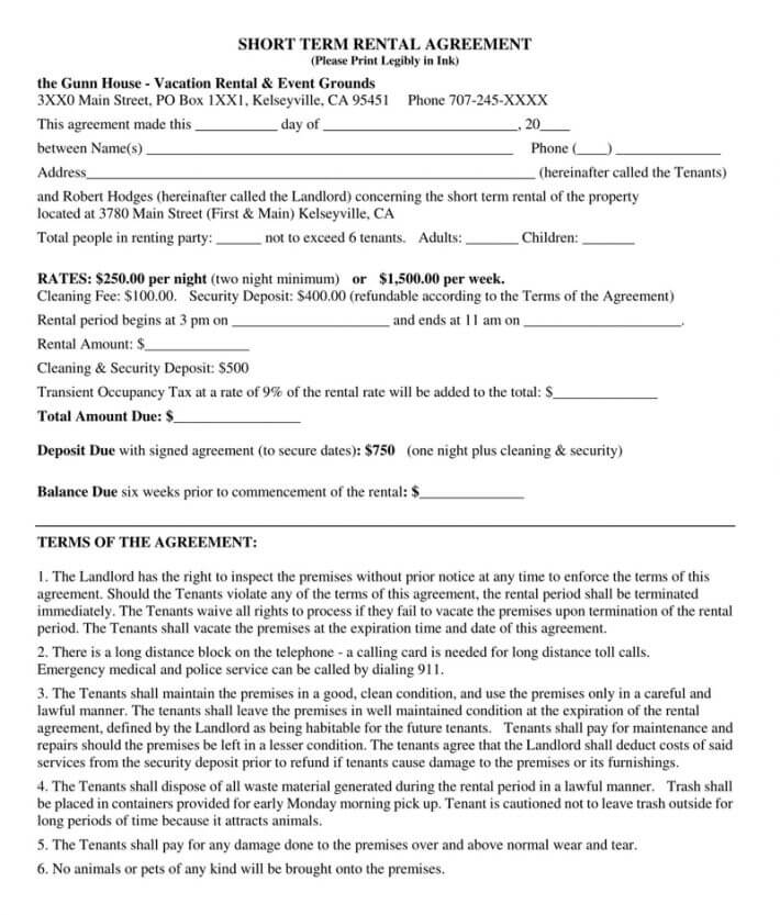 Free Short-Term (Vacation) Rental Agreement Templates