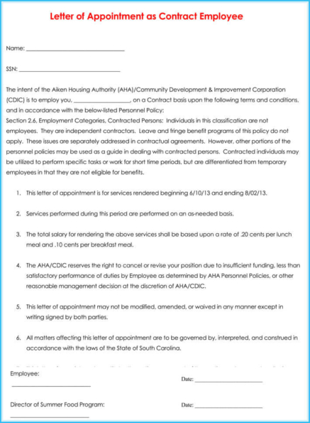 Temporary Appointment Letter Samples (Writing Tips)