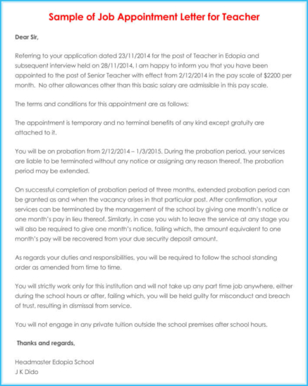 Temporary Appointment Letter Samples (Writing Tips)