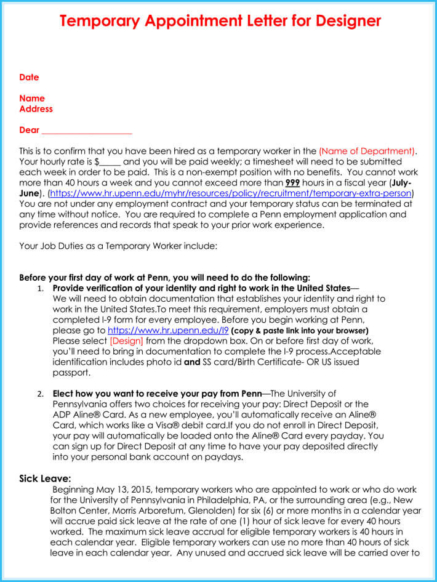 Temporary Appointment Letter Samples (Writing Tips)