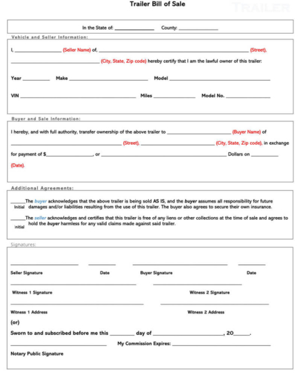 Free Trailer Bill of Sale Forms (How to Use) - Word | PDF