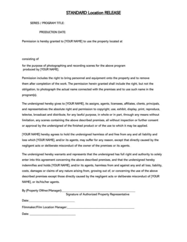 30 Free Location Release Forms (Film or Video Productions)