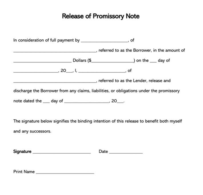Free Promissory Note (Debt) Release Forms - Word | PDF