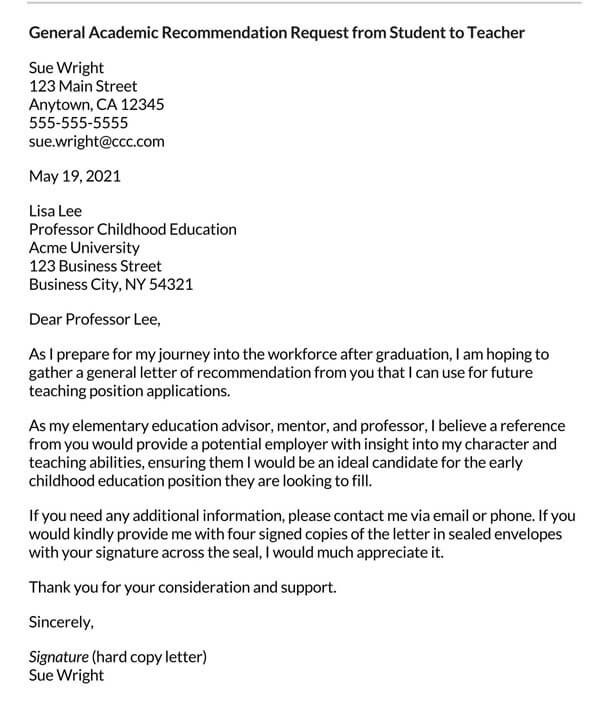 Academic (School) Reference Letter Samples [Free Templates]