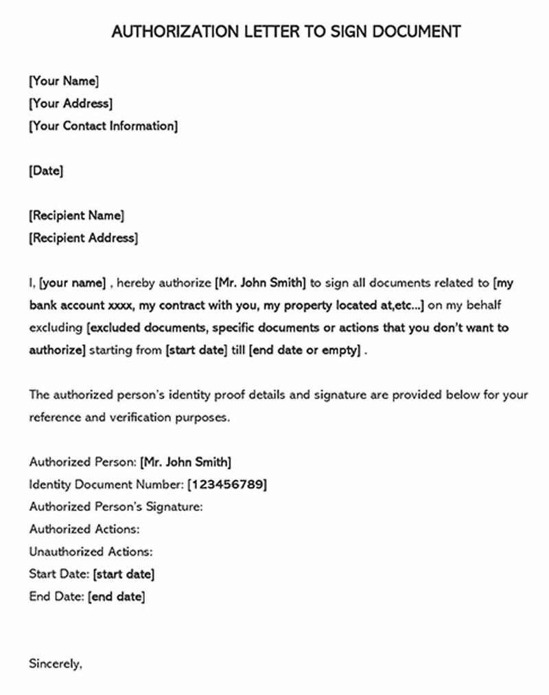 Sample Authorization Letter to Sign Documents on My Behalf