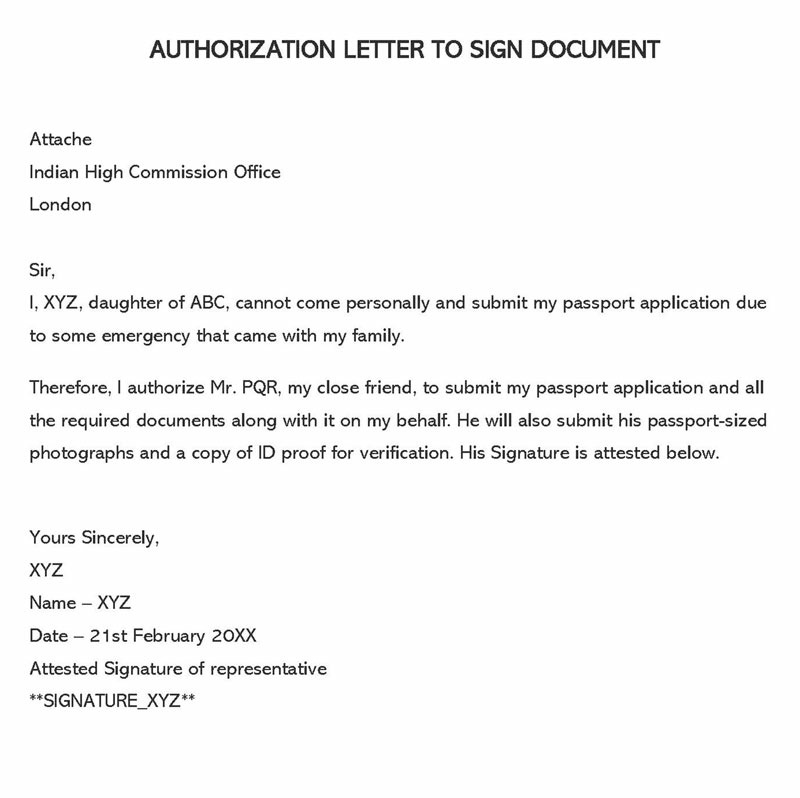 Sample Authorization Letter to Sign Documents on My Behalf