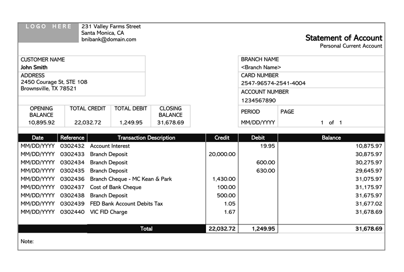 24+ Free Personal Bank Statement Templates (Word - Excel)