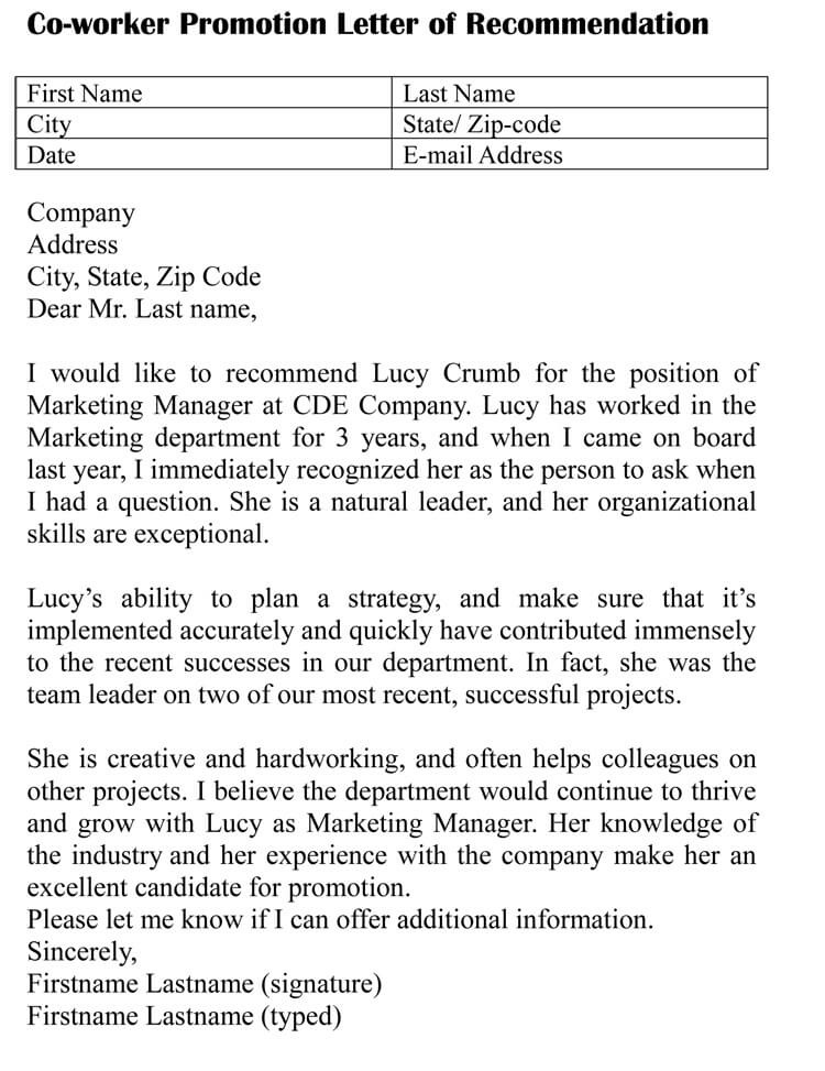 20 Samples of Recommendation Letter for Coworker
