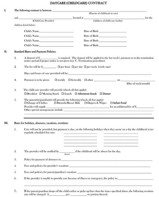 Free Child Care (Daycare) Contract Templates (Word | PDF)
