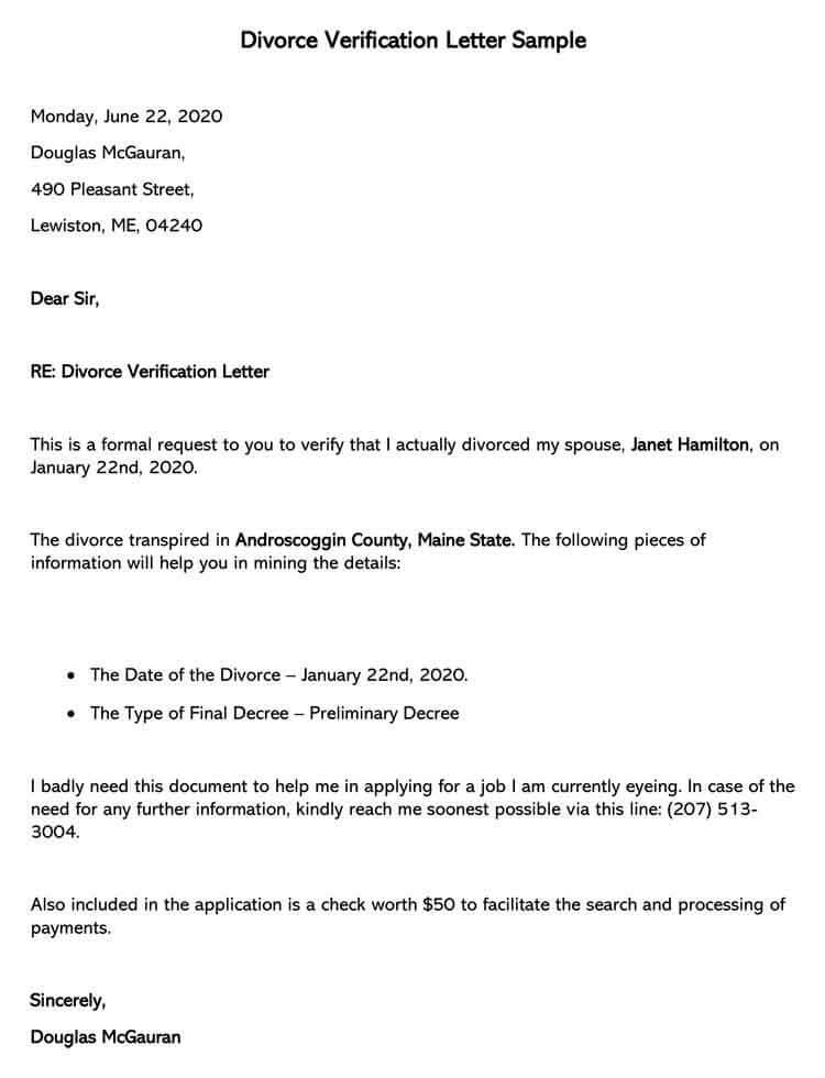 Divorce Verification Letter (Samples & Examples)