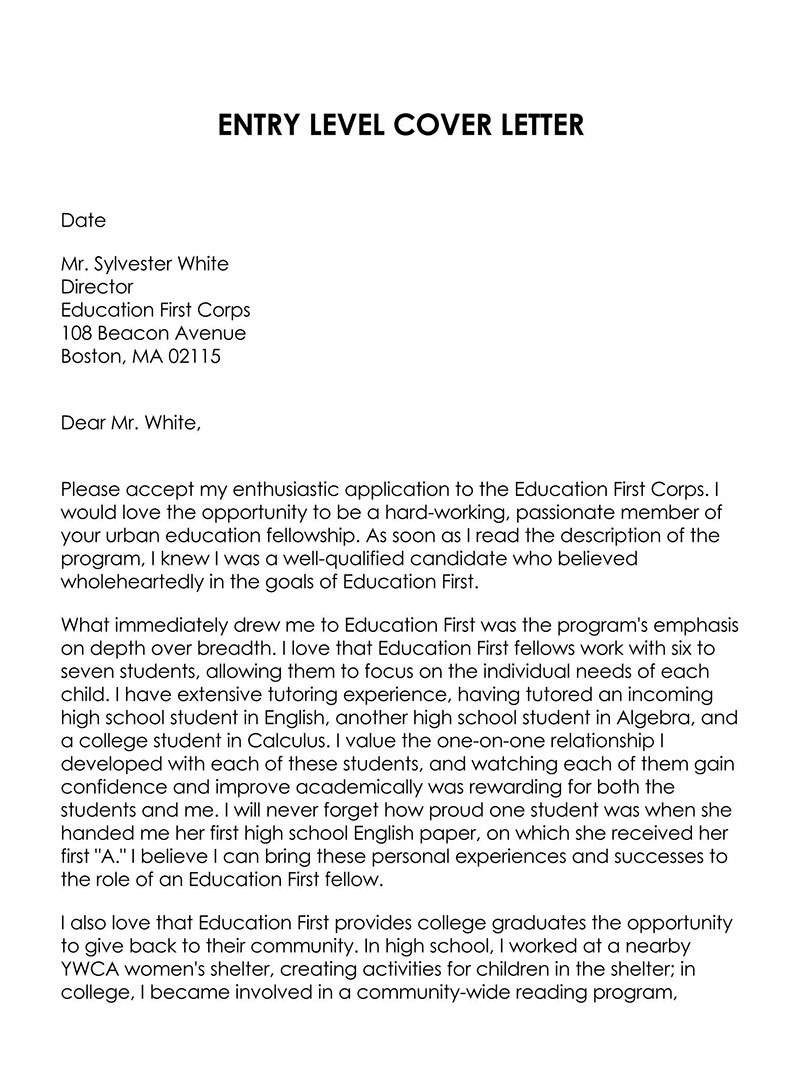 Entry Level Cover Letter: How To Write (10 Best Examples)