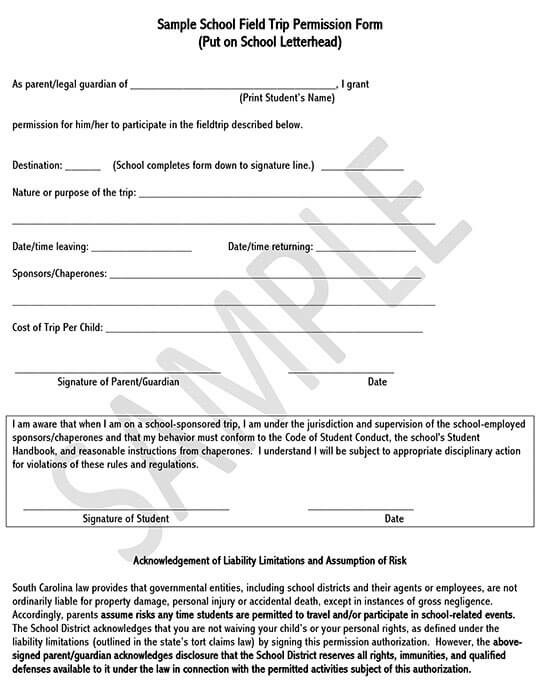 Free Permission Slip Templates [Field Trip Forms] Word | PDF