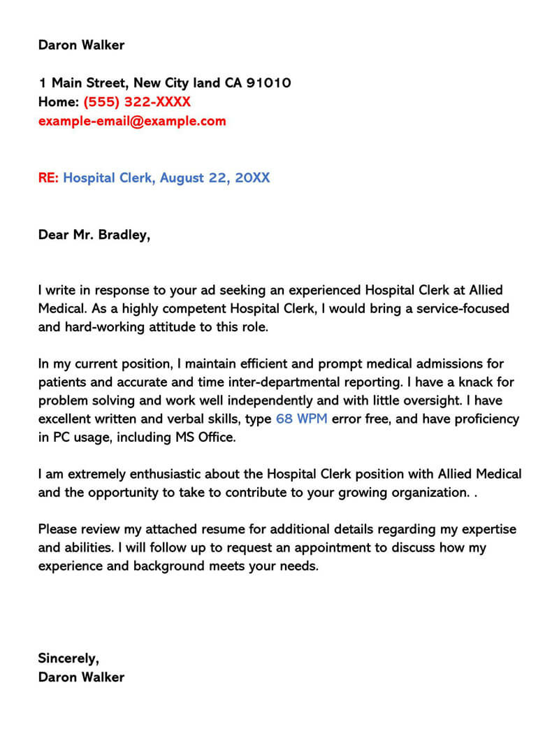 Clerical Cover Letter Examples (18 Free Templates)