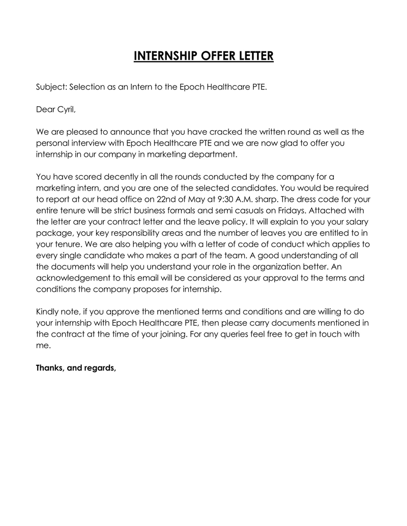 24 Best Internship Offer Letter Examples (Free Templates)