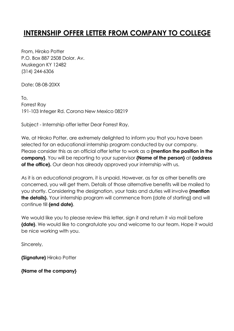 24 Best Internship Offer Letter Examples (Free Templates)
