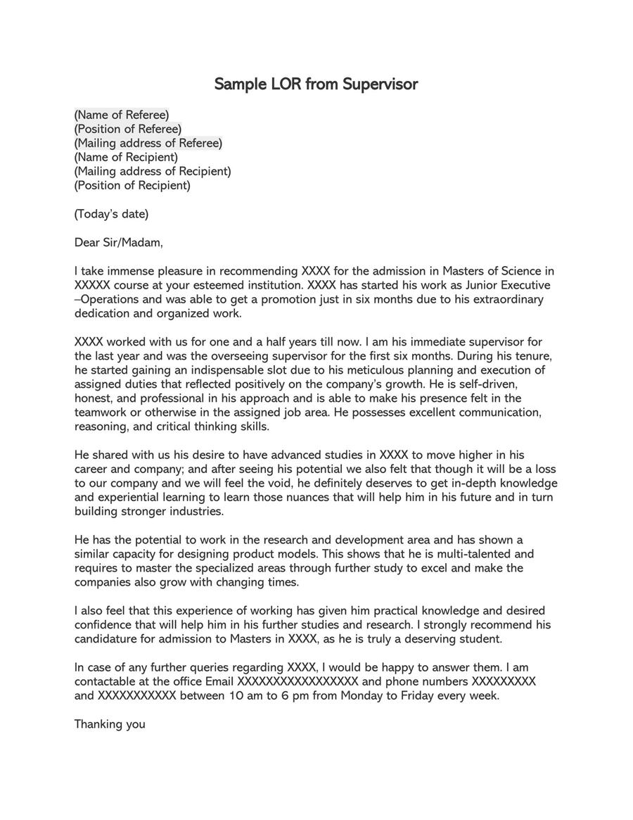 Recommendation Letter From Supervisor (14 Best Examples)