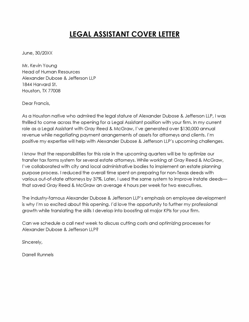 6 Perfect Legal Assistant Cover Letter Examples (Writing Tips)