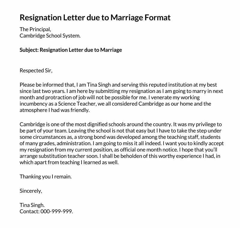 Resignation Letter Due to Marriage (Samples & Examples)
