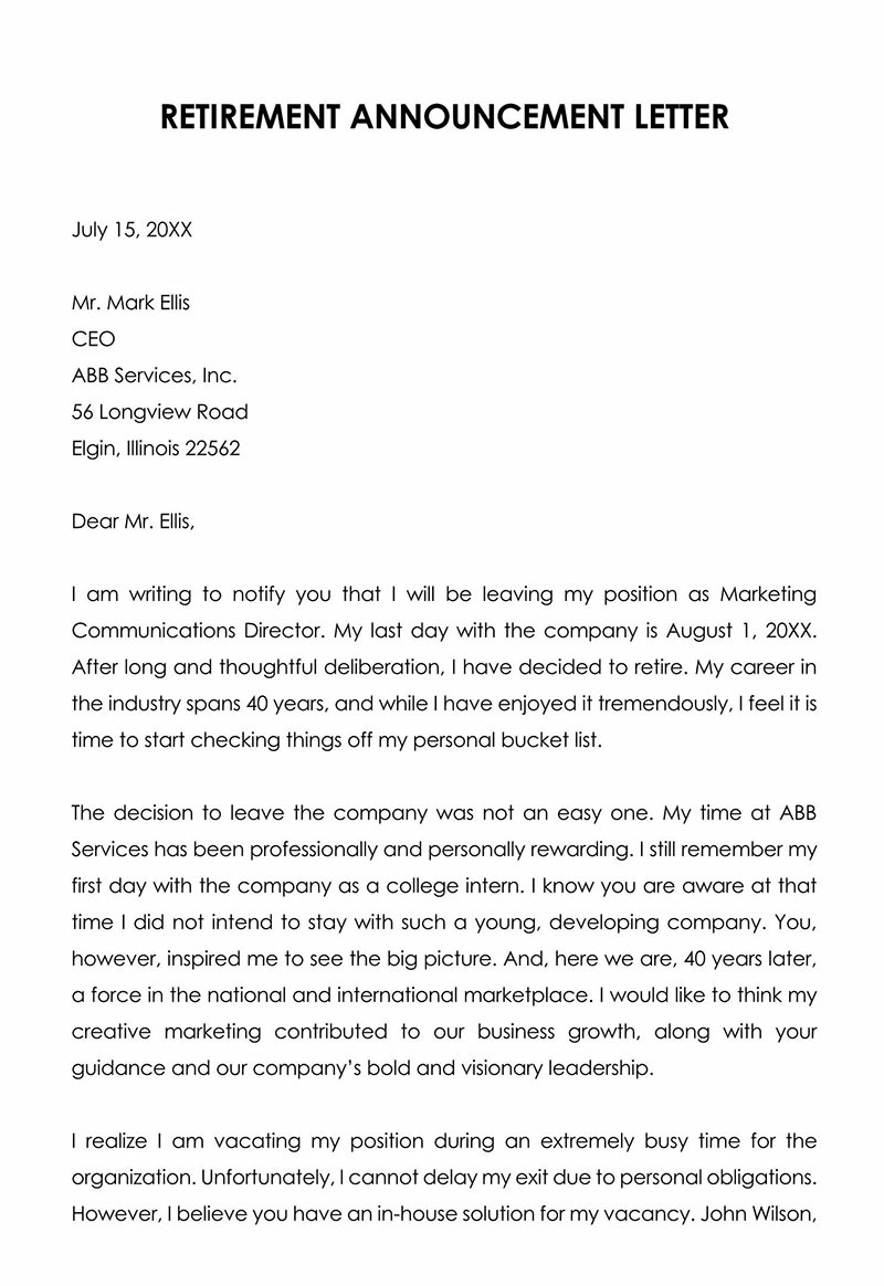 How to Formally Announce Your Retirement (Sample Letters)