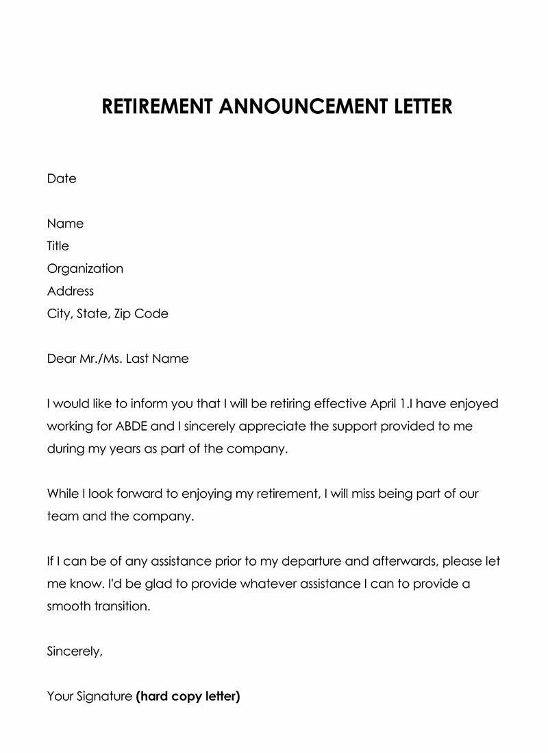 How to Formally Announce Your Retirement (Sample Letters)