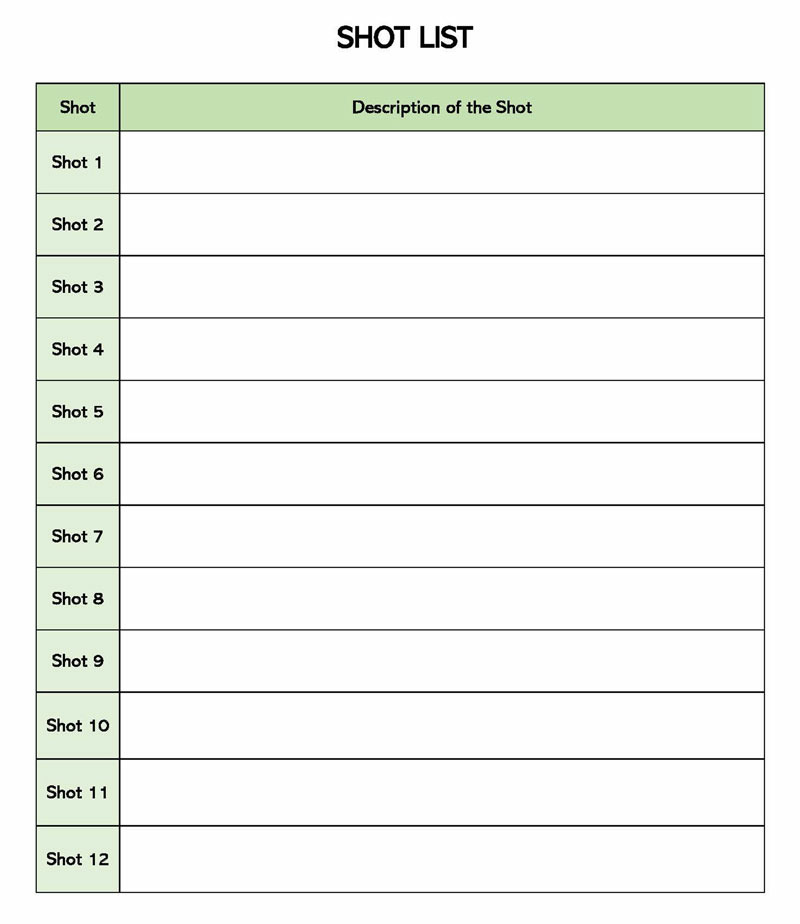 Free Shot List Templates for Production (Word, PDF)