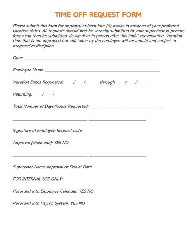 Free Employee Time-Off (Vacation) Request Forms - Word | PDF