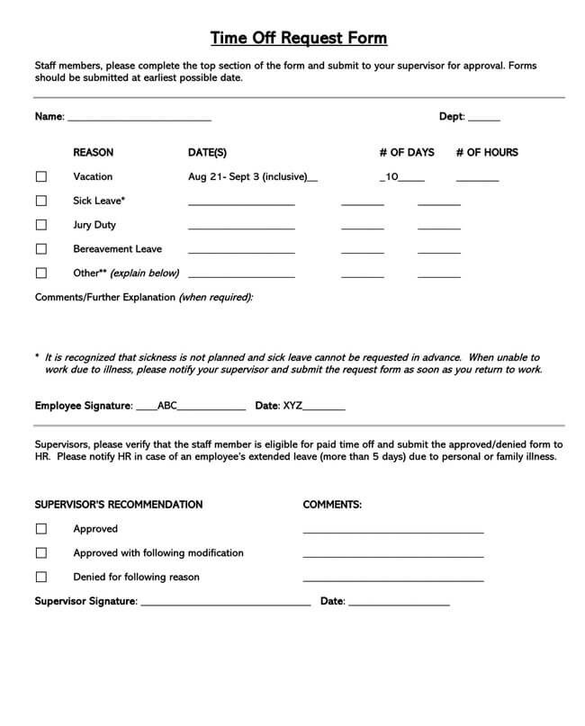 Free Employee Time-Off (Vacation) Request Forms - Word | PDF