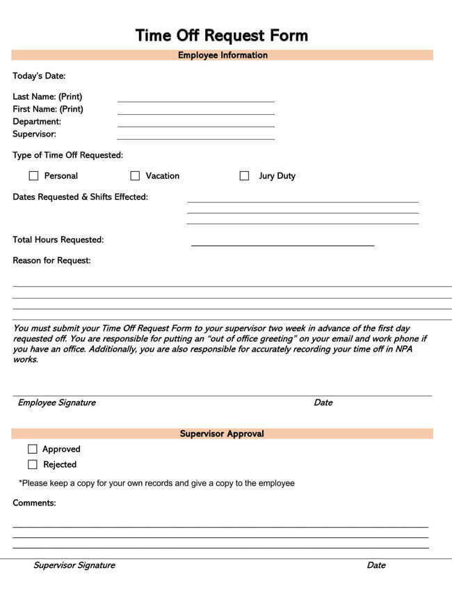 Free Employee Time-Off (Vacation) Request Forms - Word | PDF