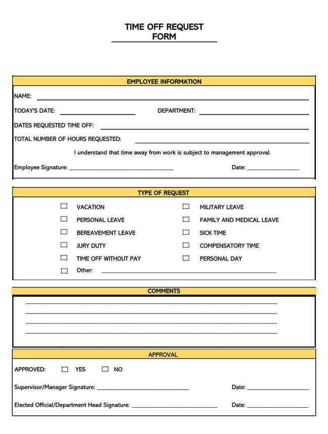 Free Employee Time-Off (Vacation) Request Forms - Word | PDF