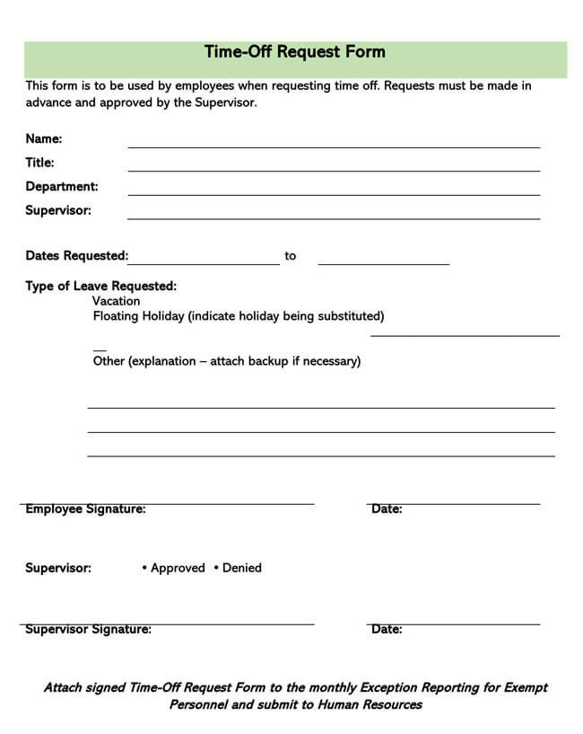 Free Employee Time-Off (Vacation) Request Forms - Word | PDF