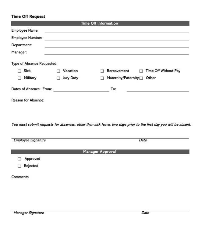 Free Employee Time-Off (Vacation) Request Forms - Word | PDF
