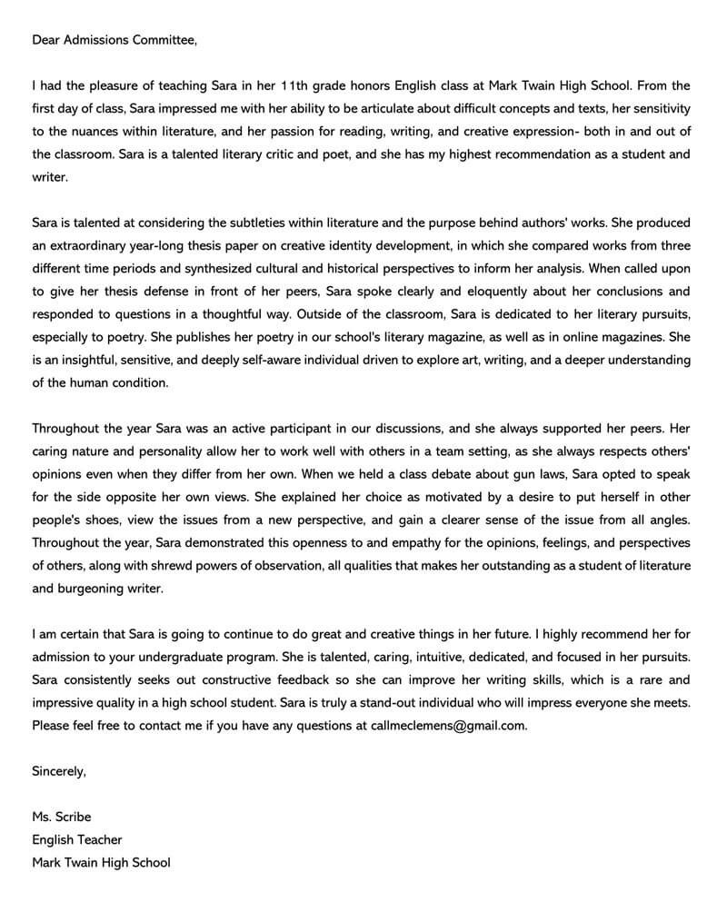 10 College Recommendation Letter Samples (Free Templates)