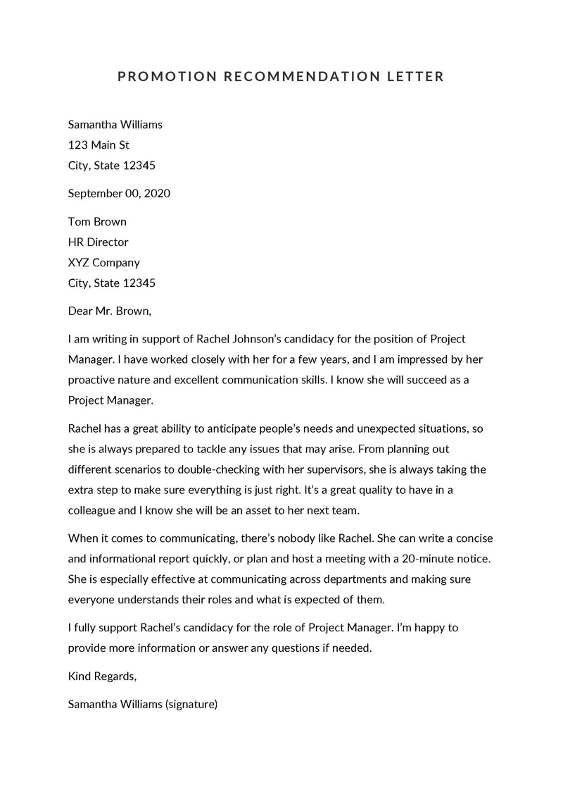 Promotion Recommendation Letter [20+ Best Samples]